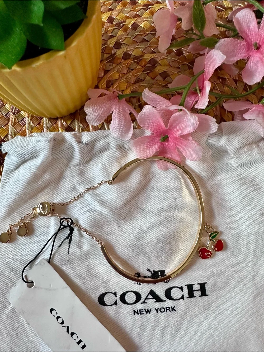 Coach | Jewelry | Coach Gold Bangle With Red Cherry Charm | Poshmark